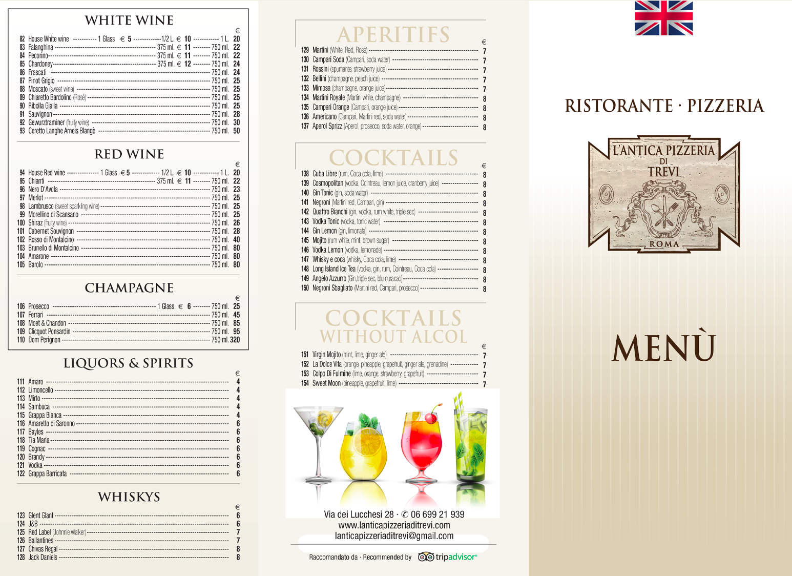 Menu - L’antica Pizzeria Di Trevi / Restaurant - Pizzeria / Rome